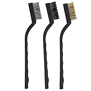 Fdit 3pcs Mini Wire Brush Curved Handle Masonry Brush Wire Bristle for Cleaning Tree Trunk Burr Bonsai Brush Garden Cleaning Tool