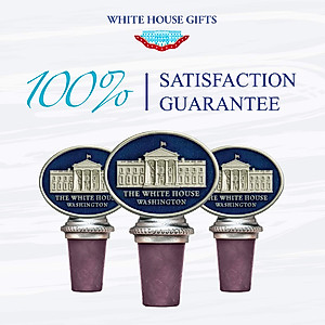 White House Gifts: White House Oval Pewter Bottle Stopper - Wine Stoppers with Fine Pewter Casting on White House Logo - Non-Staining and Non-Cracking Synthetic Cork - Made in the USA