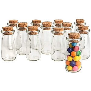 Mantello 4” x 2”, Set of 12 Vintage Milk Bottle-Shaped Corked Glass Bottles, Baby Shower Party Favor, Centerpiece, Bud Vase
