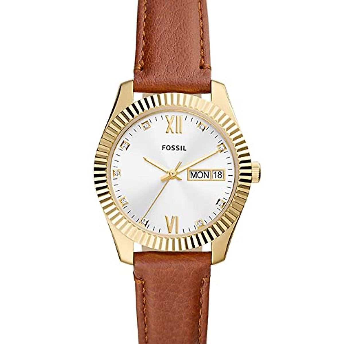 Fossil Women's Scarlette Mini Quartz Stainless Steel and Eco Leather Three-Hand Watch, Color: Gold, Brown (Model: ES5184)