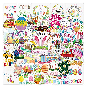 Easter Decorations Easter Stickers, 50 Pcs Cute Easter Egg Bunny Basket Stickers for Kids Teens Adults, Vinyl Waterproof Easter Stickers for Laptop Water Bottle Window Envelopes Cards Crafts Scrapbook