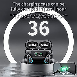 Open Ear Bone Conduction Headphones True Air Conduction Bluetooth 5.3 Wireless Bluetooth with Digital Display Charging,IPX7 Waterproof Earphones Sport, Clip-on Earphones, for Running, Walking, Workout