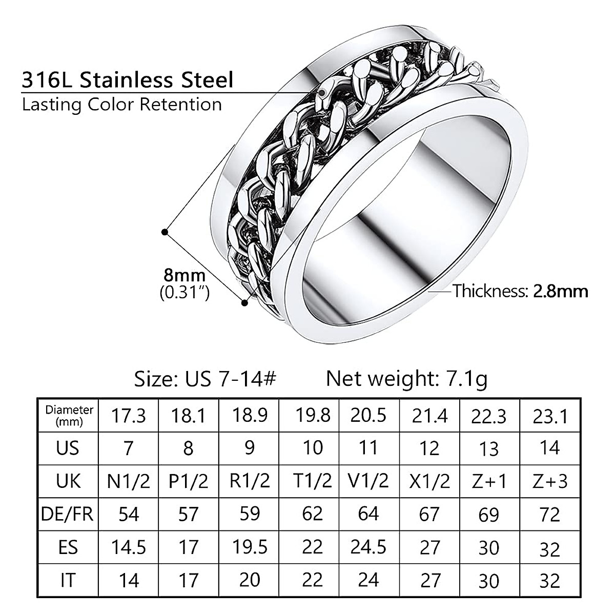 PROSTEEL Spinner Ring For Women Teens Silver Tone Stainless Steel Eboy Jewelry Anxiety Spiner Pinky Ring