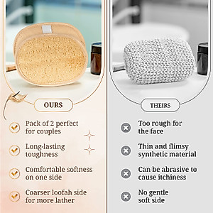 Egyptian Natural Loofah Pad Exfoliating Body Scrubber - Vegan Double Sided Luffa Sponges Deep Clean Your Body, Face & Back While an Exfoliating Washcloth Side Removes Oils - 6.9 x 4.7 Inches, 2 Pack