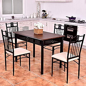 Casart 5 PCS Dining Table and Chairs Set Vintage Retro Wood Top Metal Frame Padded Seat Dining Table Set Home Kitchen Dining Room Furniture