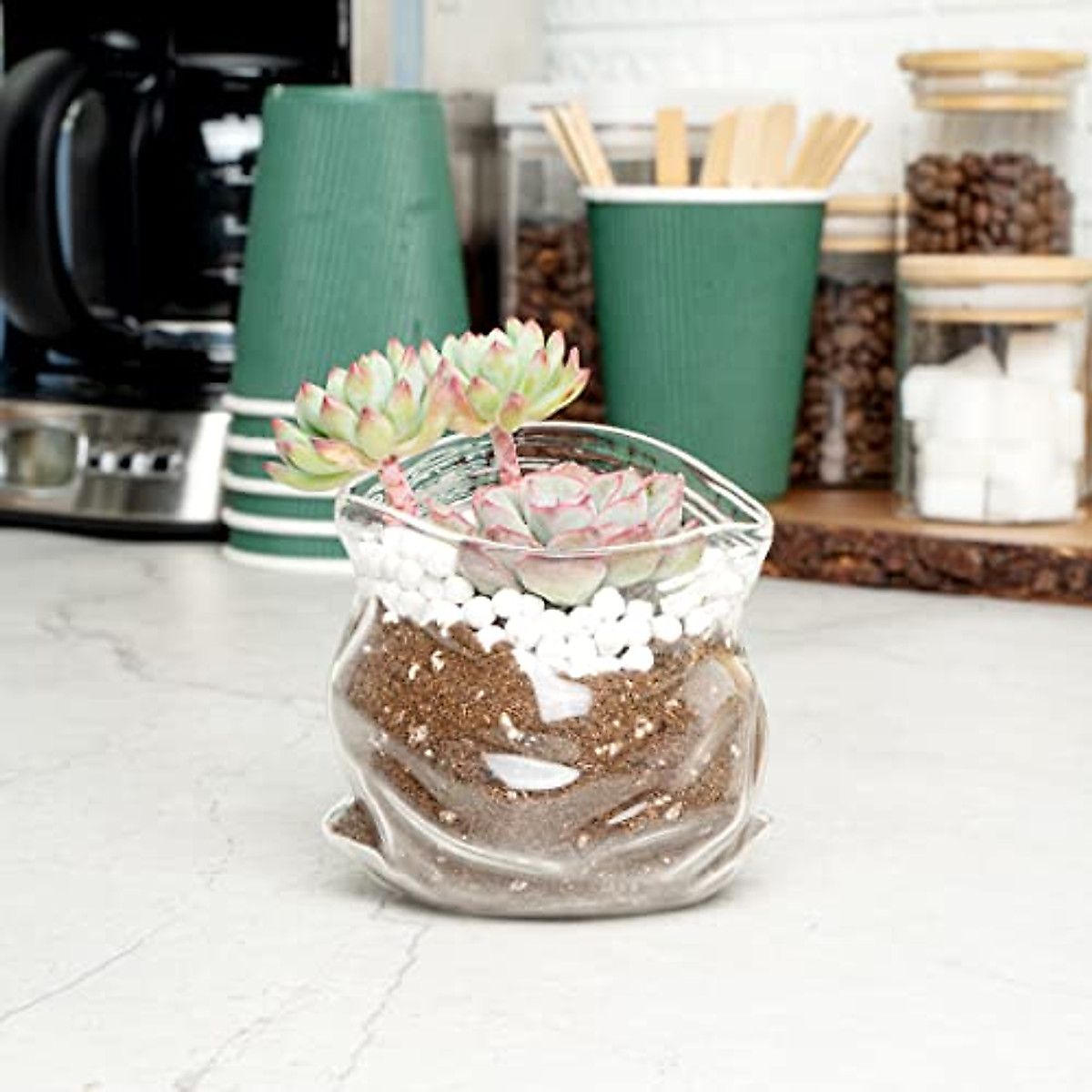 8 Ounce Glass Zipper Bag, 1 Small Glass Bag - Realistic Crinkled Edges, Serve Candy, Popcorn, or Nuts, Clear Glass Bag Bowl, Dishwashable, Flat Base - Restaurantware.