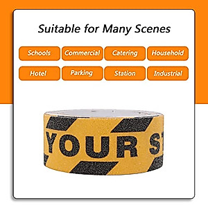Watch Your Step Floor Signs, Heavy Duty Anti-Slip Safety Roll Grip Strip Non-Slip Traction Step Tape, 2 X 16.4' Anti Slip Tape Stickers, Abrasive Adhesive for Stairs, Safety, Tread Step, Indoor