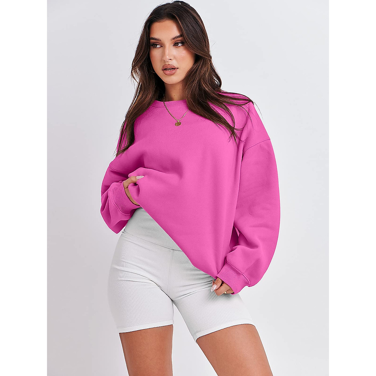 ANRABESS Sweatshirt for Women Oversized Crewneck Hoodies Fleece Casual Pullover Top Fall Fashion Outfits Clothes 2025 A1019 hot pink Medium