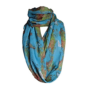 Etwoa World Map Infinity Scarf Circle Scarf Loop Scarf