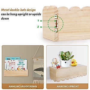 Zouboat Scalloped Floating Nursery Bookshelves for Wall Set of 2,Natural Wood Wall Bookshelf for Kids Rooms, Preassembled Baby Bookshelf,Hanging Storage Shelves (Burlywood)