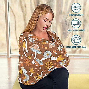 Kigai Soft Baby Car Seat Covers Retro Floral Mushrooms Canopy for Infants Strollers Canopies for Newborns Babies Nursing Apron Cover for Breastfeeding