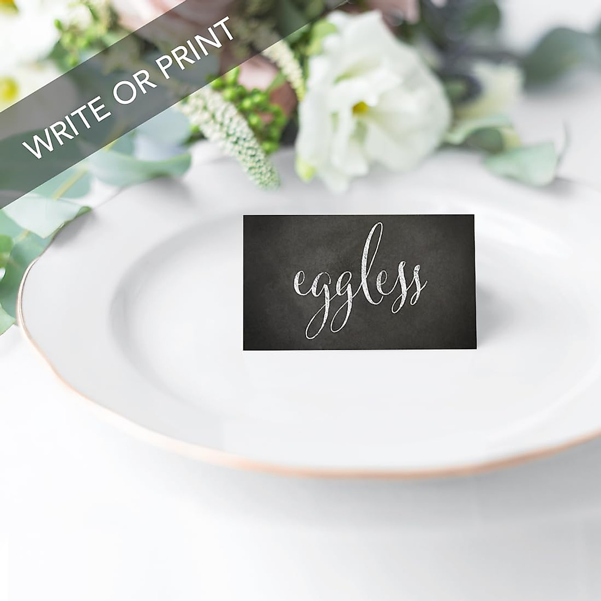 Andaz Press Food Station Buffet Table Tent Place Cards, Vintage Chalkboard Print, Vegan, Vegetarian, Gluten-Free, Eggless, 20-Pack, Place Cards for Table Settings School Graduation Food Cards