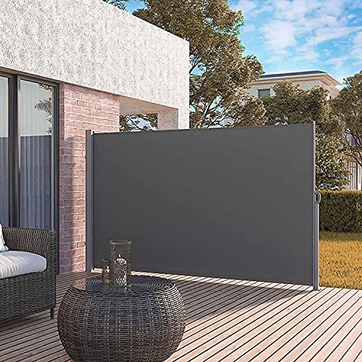 Retractable Side Awning,Waterproof & UV-Resistant,Folding Privacy Screen Room Divider Roll Up Balcony (Gray, 138″x 63″)