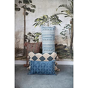 Creative Co-Op Cotton Printed Oversized Lumbar Pillow with Embroidery