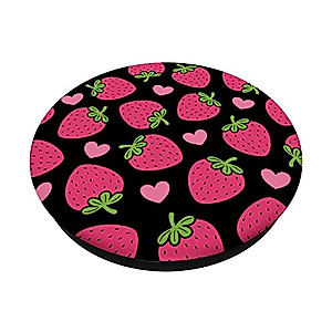 Cute Pink Strawberry Heart Pattern Strawberries Black PopSockets Swappable PopGrip