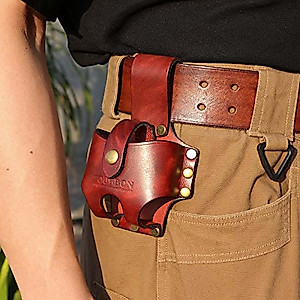 TOURBON Leather Tape Measure Holder for Belt (Brown - Small)