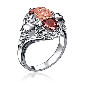 Deelan Gothic Style Skull Ring For Women Red Crystal Heart Vintage Jewelry Rose Flower Black Gold Plated Rings (DLR170-PA, 9)