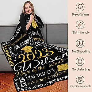 Artsadd Custom Graduation Blankets with Text Personalized Class of 2023 Graduation Blankets Customized Flannel Throw Blanket Gifts for Graduation Birthday 50"x60"