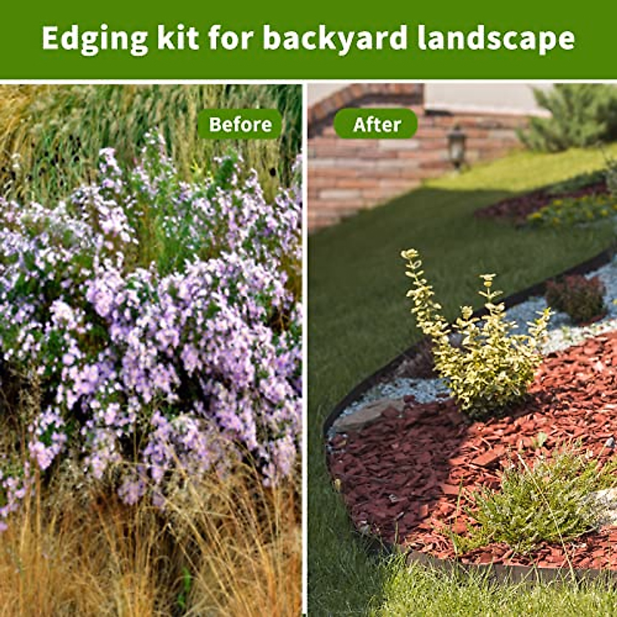 AGTEK 60FT Plastic Landscape Edging Coil Kit 4in. High Terrace Board Garden Edging Border Lawn Edging Roll for Flower Bed Lawn Yard, Black with 30 Spikes,3mm Thin, Brown