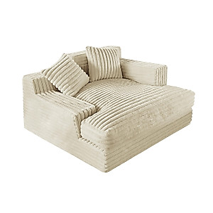 homecozy Multifunctional Modern Oversized Chaise Lounge - Large Floor Loveseat for Living Room and Bedroom, Casual Recliner for Gaming, Reading and Resting - Beige 48 * 48 * 28.3 Inches (Frameless)