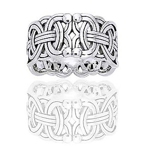 Viking Braided Wedding Band Borre Knot Norse Celtic 10mm Sterling Silver Ring Size 9(Sizes 4,5,6,7,8,9,10,11,12,13,14,15)