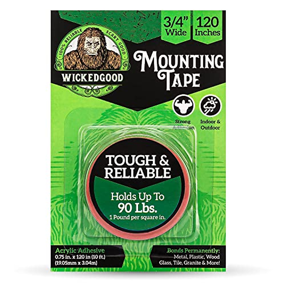 WickedGood Mounting Tape (3/4" x 120"), Double Sided Adhesive Tape, Heavy Duty Indoor & Outdoor Tape, Waterproof (Clear)