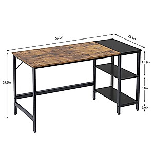 soges 55.1 Inch Home Office Computer Desk, Study Writing Table Desk with with Splice Board, Wooden Study Working Table Desk with 2-Tier Storage Shelf,Modern Laptop PC Table,CXYM-PB001B-140