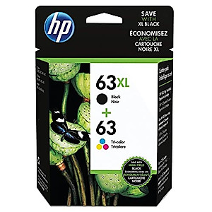 HP 63XL Black High Yield Original Cartridge & 63 Tri-Color Original Ink Cartridge, 2 Pack (L0R48AN)