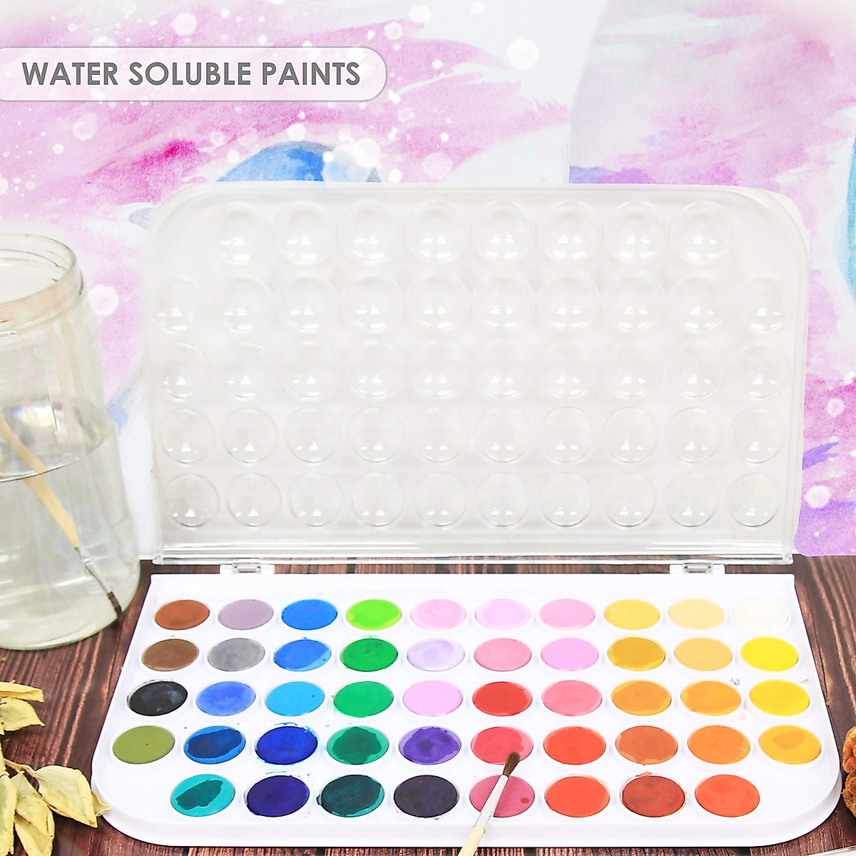 BAZIC Watercolor w/ Brush & Mixing Palette, 48 Color Non-Toxic Paint Set, for Hobby Fun Art Supplies Vibrant Painting, Gift for Kids Artists, 1-Pack