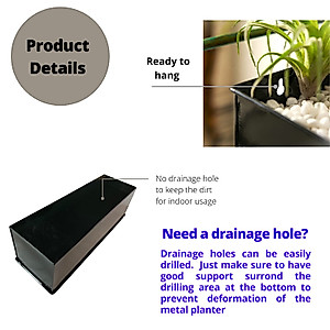 LaLaGreen Wall Planter (3 Pack, 12 Inch) Large Wall Mount Succulent Planters Black, Wall Hanging Rectangular Metal Flower Pot Window Planter Box Fence Railing Minimalist Floating Shelve Indoor Outdoor