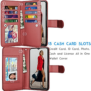 Tekcoo Luxury PU Leather Case, Galaxy A12 5G Flip Wallet Case, Detachable Magnetic Hard Case, Kickstand, Wine Red