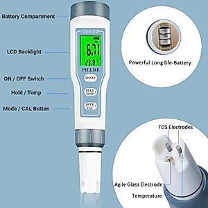 PILLME 2Pack Digital PH Meter PH Tester 0.01 PH High Accuracy Water Quality Tester with ATC: 3 in 1 PH TDS Temp Pocket Size for Household Drinking Water, Hydroponics, Lab, Aquarium