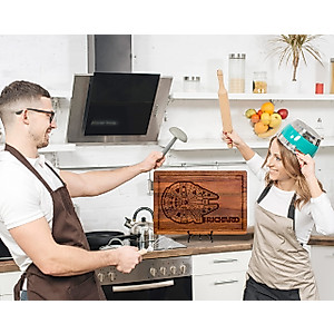 Millenium Falcon Cutting Board Fathers Day Gifts, Personalized Stars War Charcuterie - Serving Board, Customi Dad Gift, Custom Engraved Wood Plate, Unique Design, USA Handcrafted Star Waars Board
