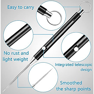 3 Pieces Black Keychain Titanium Telescopic toothpicks | Integrated Design Telescopic Toothpick with Titanium Protective Case Holder | Metal Pocket Toothpick Stainless Steel Toothpick