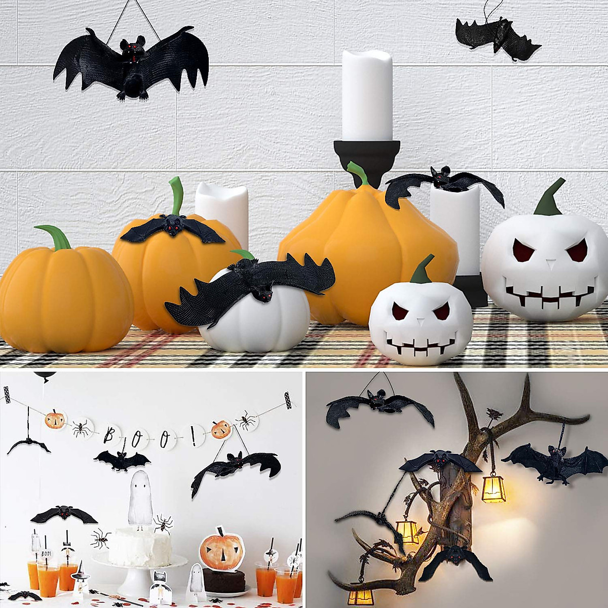 ILEBYGO 5Pcs Halloween Bats, Rubber Vampire Bats, Hanging Bat for Halloween Party, April Fool's Day,Haunted House Decoration