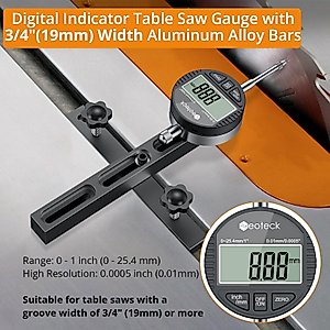 Neoteck 0-1'' Digital Dial Indicator Table Saw Gauge Suitable for Table Saws with a Groove Width of 3/4" (19mm) or more for Aligning and Calibrating Work,Shop Machinery,Band Saw and Drill Press-Black
