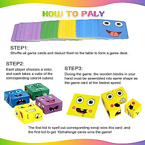 Wooden Expressions Matching Block Puzzles Building Game,Face-Changing Magic Cube,Logical Educational Training Toys,Educational Montessori Toys for Ages 3 Years and Up Kids