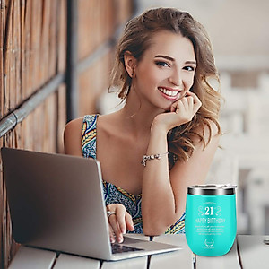 SUNNYPLUS 21st Birthday Gifts for Women Wine glass-21 Funny Gift Idea for Her Best Cups for Wife 21 Year Old Happy Tumbler for Girlfriend,Coworkers 12oz