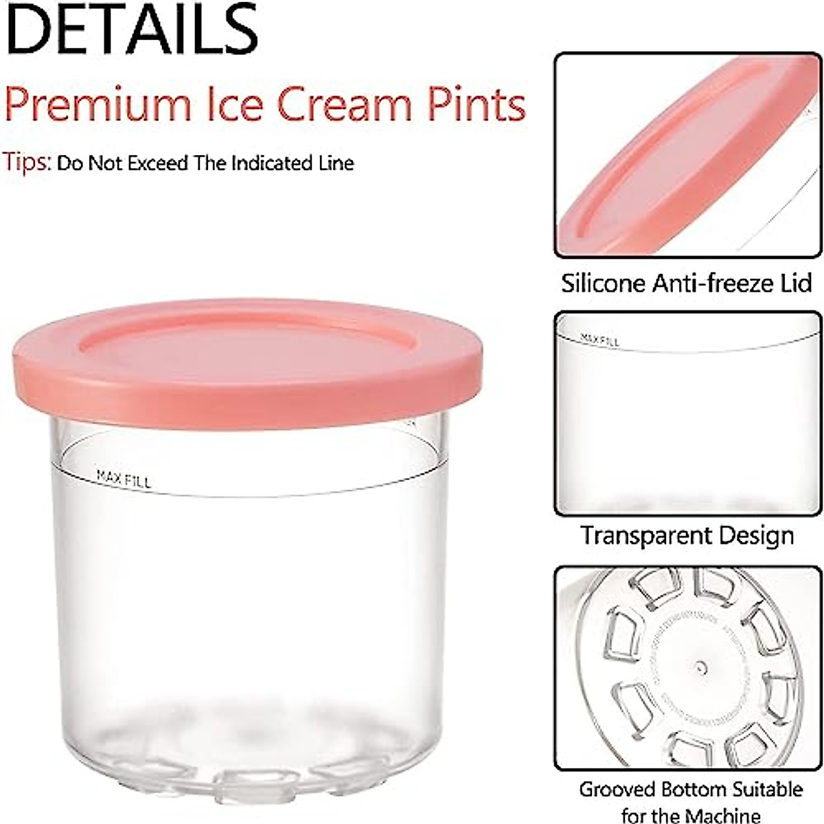 VRINO Creami Pints and Lids, for Creami Ninja Ice Cream,16 OZ Ice Cream Pint Cooler Airtight and Leaf-Proof Compatible NC301 NC300 NC299AMZ Series Ice Cream Maker