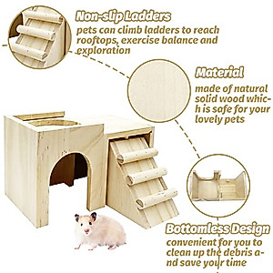 kathson Wooden Hamster Hideout Dwarf Mice House Multi Chamber Small Animal Hideout Maze with Ladder Cage Accessories for Dwarf Hamsters Winter Whites Chipmunk Gerbils Flying Squirrel