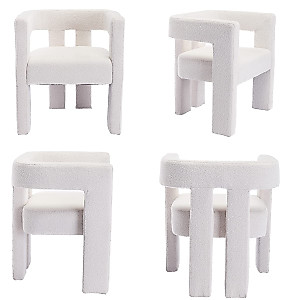 Lin-Utrend Barrel Dining Chair Set of 2, Modern Fabric Armchair Chair, Boucle Dining Chair, Upholstered Sherpa Chair for Living Room/Bedroom/Reception/Kitchen (Beige)