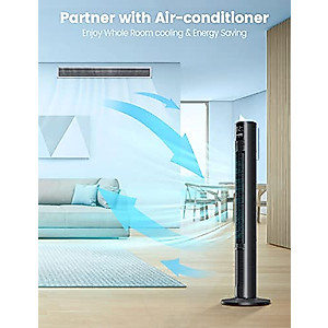 Tower Fan, 46" Oscillating Powerful Bladeless Floor Fan with remote, Quiet Cooling Fan with 4 Speeds and Modes, Built-in 12H Timer LED Display, Portable Stand Fan for Home Bedroom and office Use