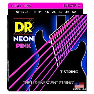 DR Strings Hi-Def NEON Pink Coated Lite 7-String Electric Guitar Strings (9-52)