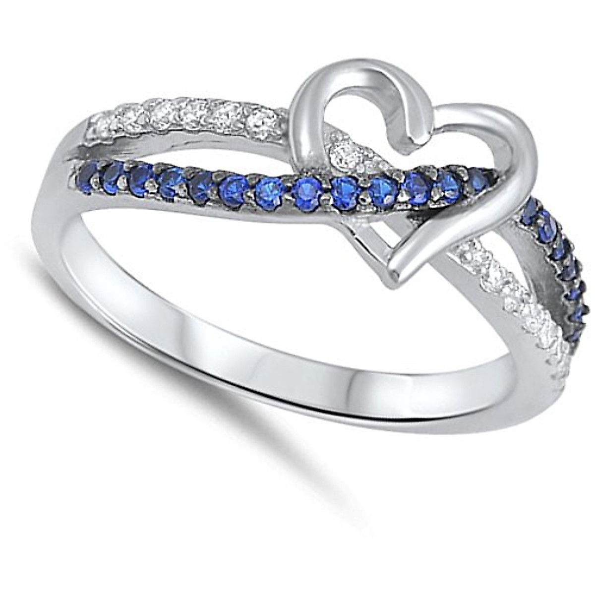 Blue Simulated Sapphire Infinity Knot Promise Heart Ring .925 Sterling Silver Band Size 5