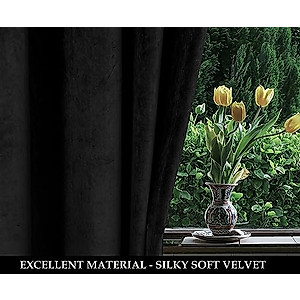 ZHAOFENG Black Velvet Curtains 108 inches with Grommet, Soft Luxury Sunlight Dimming Heat Insulated Privacy Protect Velour Drapes for Bedroom, 2 Panels, W52 x L108 Inches
