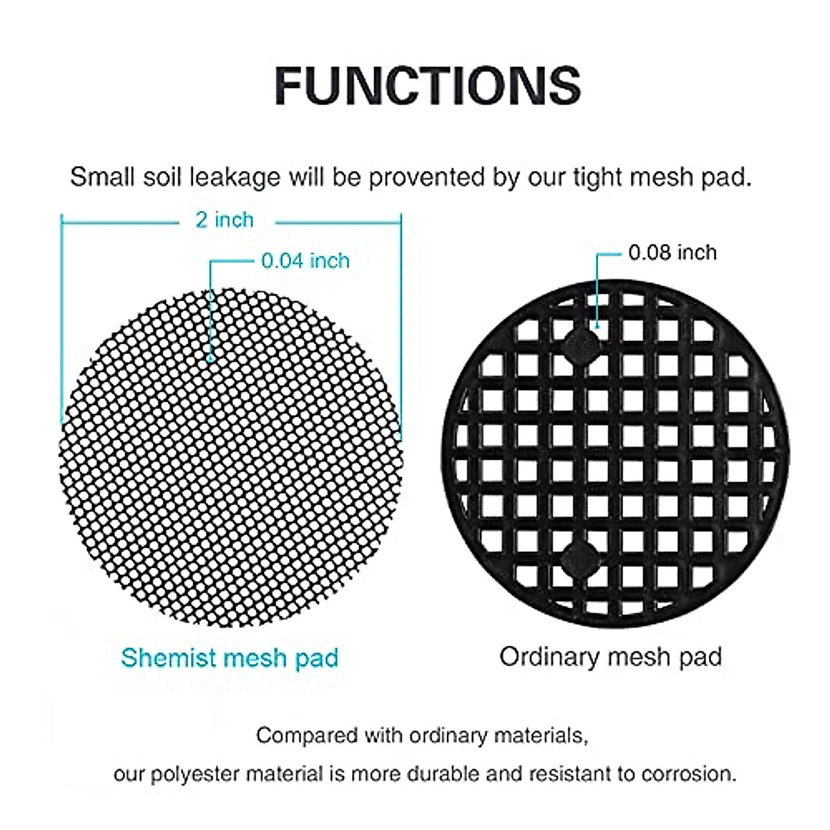 shemist 100PCS Pot Hole Mesh Pad, Bonsai Pot Bottom Grid Mat Mesh, Plant Drainage Screens Gasket, Round Drainage Mesh Hole Screens Keep Soil from Flowing Away, 2 Inch