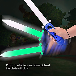 LED Game Sword for Nintendo Switch Joy-Con, Hand Grip for Skyward Sword Switch Game with Hand Strap - Dark Blue