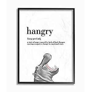 Stupell Industries Hangry Definition Hippo Animal Drawing Word, Design by Artist Ziwei Li Wall Art, 16 x 20, Black Framed