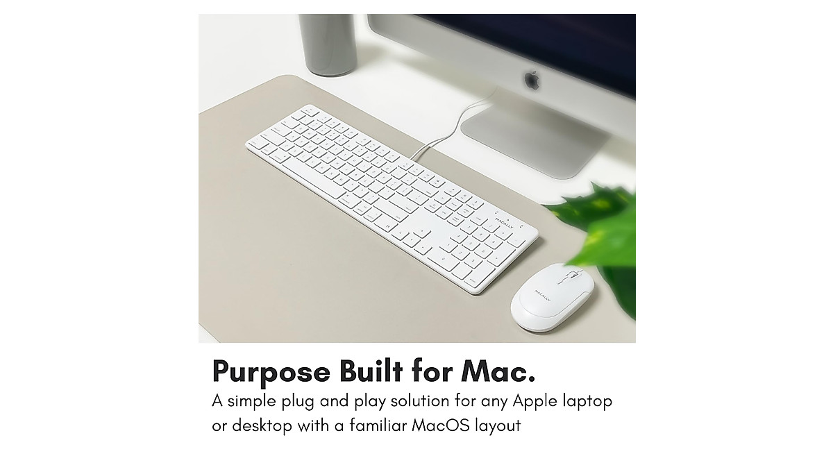 Macally Slim USB Wired Keyboard - Full Size & Shortcuts