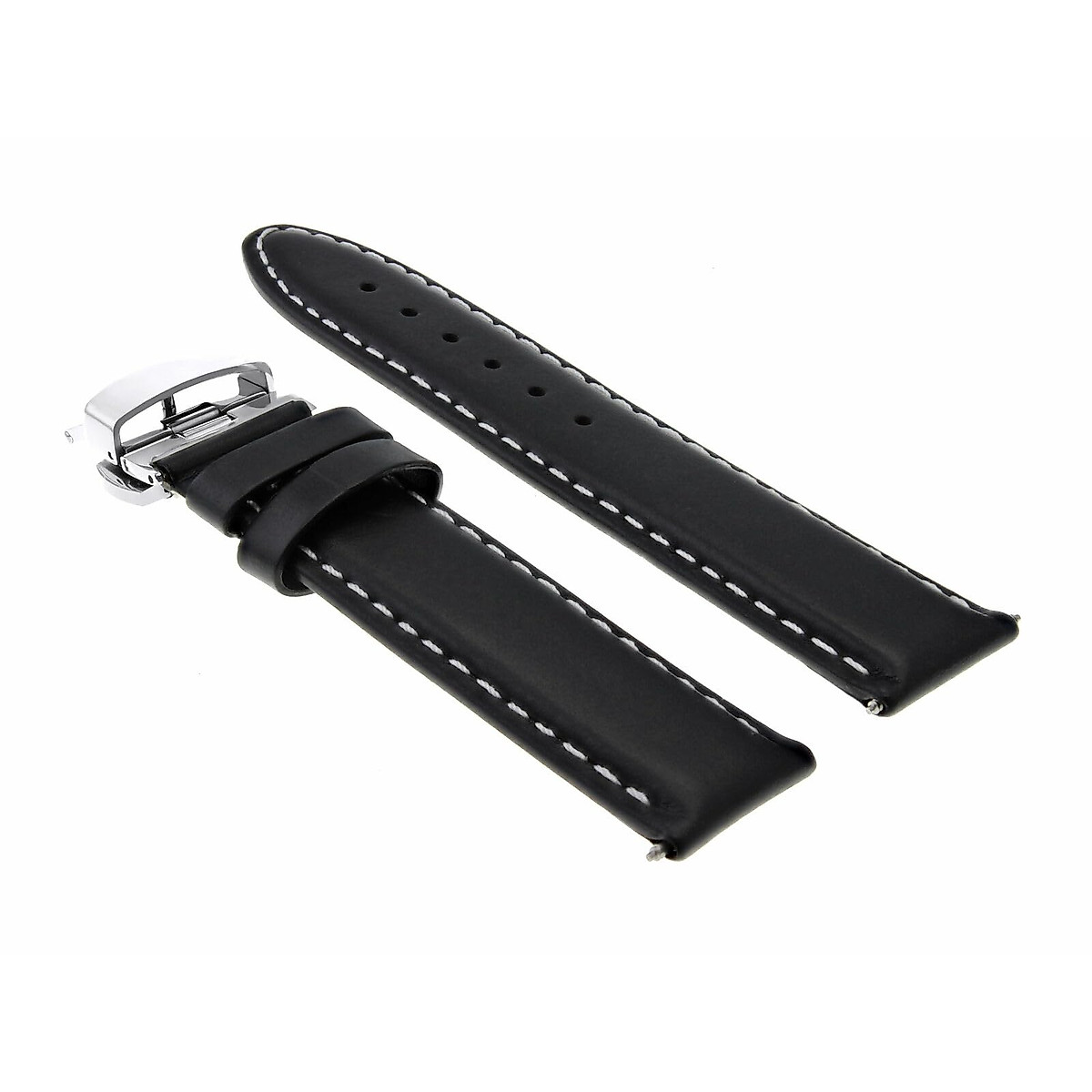 Ewatchparts 18MM LEATHER WATCH BAND SMOOTH WATERPROOF STRAP COMPATIBLE WITH IWC BUTTERFLY CLASP BLACK WS